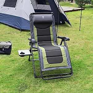 EVER ADVANCED Oversize XL Zero Gravity Outdoor Recliner with Cup Holder Padded Patio Lounger Chair with Adjustable Headrest Support 350lbs (Olive Green)