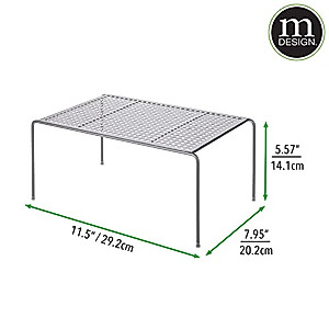 mDesign Small Raised Metal Kitchen Pantry Stacking Plate Organizer Storage Shelves, Cabinet Shelf Rack for Cupboard, or Cabinet - Store Food, Dishes, Bowls, Mugs, Concerto Collection, 2 Pack, Graphite