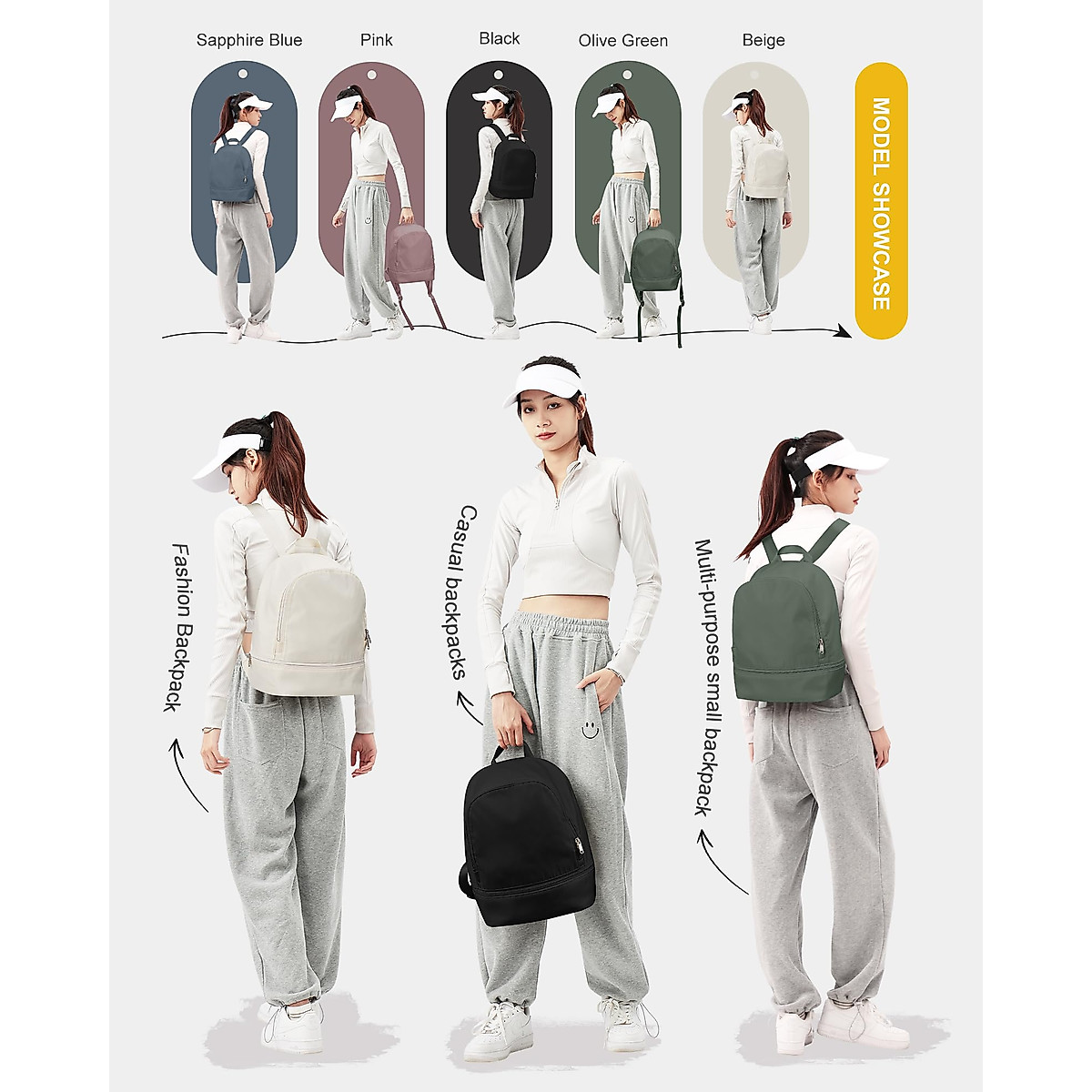 coofay Beige Gym Backpack With Shoe Compartment Small Waterproof Backpack Purse For Women Anti Theft Backpack For Women College Work Bag Mini Cute Backpack