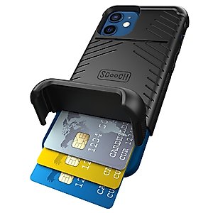 Scooch® for iPhone 12 Mini Case with Card Holder, Wingmate Wallet Case with Hidden Card Slot and RFID Protection for 3 Cards, 10-Foot Drop Protection, Black