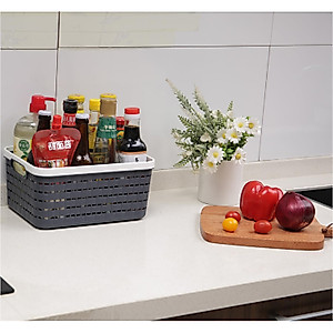 ANNIYA Plastic Storage Bin Baskets, Toilet Paper Basket for Bathroom, Plastic Organizer Shower Caddy with Handles for Living Room (Blue 2 Pack)