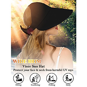 Rulala Fancy Sun Hats for Womens Wide Brim Visor UV Protection Hat for Beach Summer Packable Hat(Black)