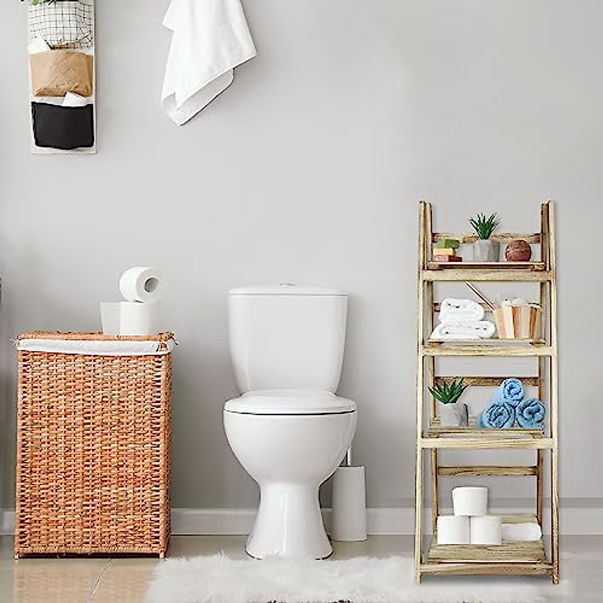 Babion Wood Ladder Shelf, 4-Tier Foldable Plant Shelf, Rustic Brown Indoor Plant Stand, Storage Rack Plant Stand for Home, Bedroom, Bathroom, Office, Industrial Style, Wooden Frame