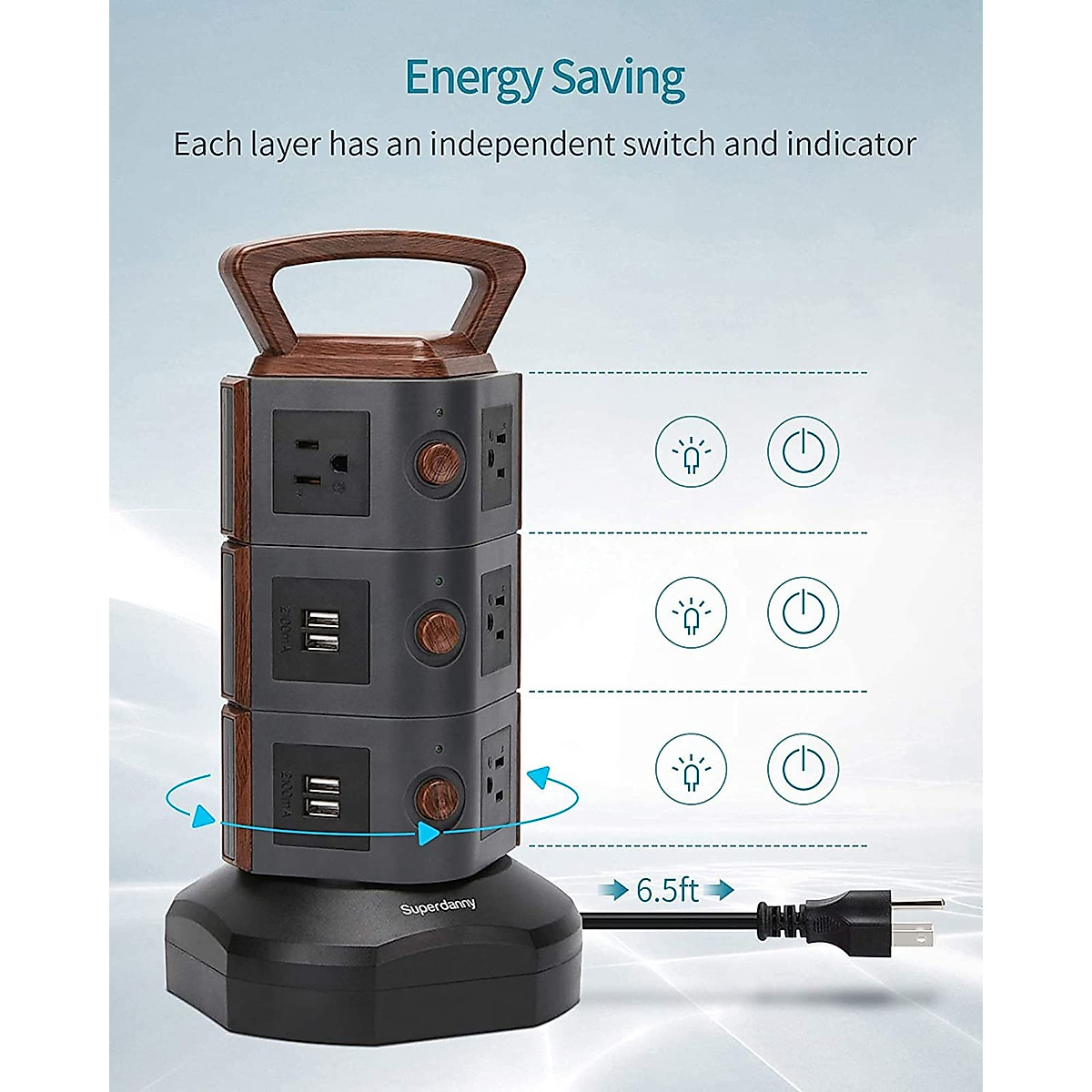 SUPERDANNY Surge Protector Tower - 10 Outlets & 4 USB