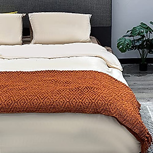 JOOJA Throw Blanket for Couch Knit Blanket Textured Chenille Blanket for Bed Super Soft Cozy Warm Blanket with Tassels for Chair Sofa Living Room, 50x60 Inches Burnt Orange