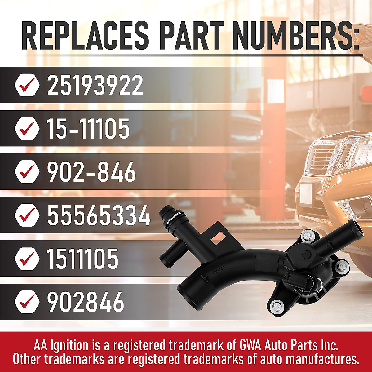 Engine Coolant Housing Water Outlet with Sensor - Compatible with Chevy Cruze, Sonic, Trax and Buick Encore 1.4L - Replaces 25193922, 15-11105, 902-846, 55565334, 1511105, 902846