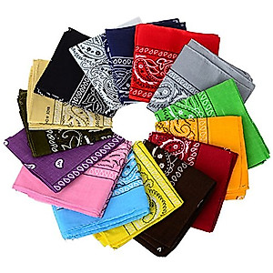 monochef One Dozen/12pcs Assorted Bandanas 22X22 Inch 100% Cotton Novelty Double Sided Print Paisley Cowboy Bandana Party Favor Scarf Headband Handkerchiefs