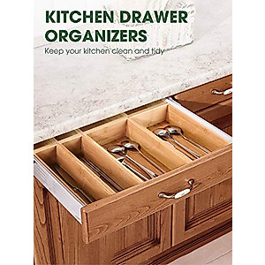 Kootek 8 Pcs Bamboo Drawer Organizer and 4 Pack Refrigerator Organizer Bins