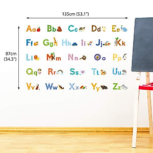DECOWALL DS8-1608 Watercolour Animal Alphabet ABC Kids Wall Stickers Decals Peel and Stick Removable for Nursery Bedroom Living Room Art murals Decorations