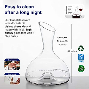 GoodGlassware Wine Decanter – Personal Red Wine Carafe with Wide Base and Aerating Punt - Crystal Clear, Full Bottle Pitcher (44 oz Capacity)
