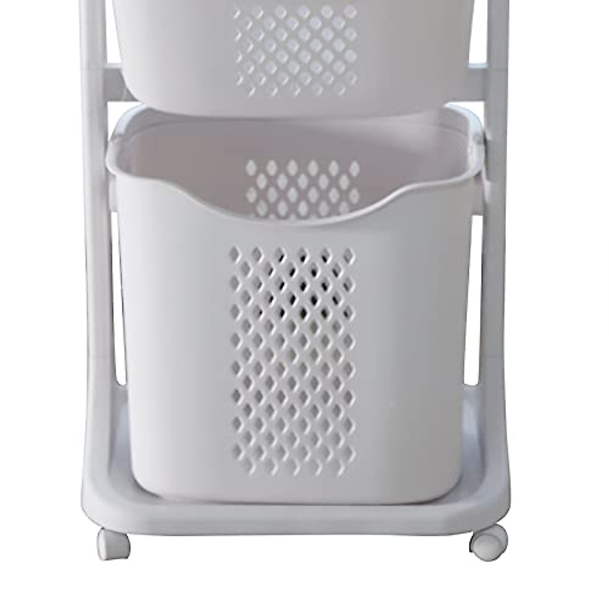 3 Tier Laundry Hamper Basket Plastic Rolling Laundry Cart with Wheels, Multipurpose Laundry Sorter Storage Trolley Shelf Basket, Beige