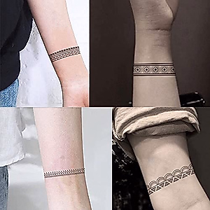 Everjoy 10+ Designs Waterproof Arm Wrist Leg Circle Fake Temporary Tattoo Stickers - Black Boho Tribal Armband