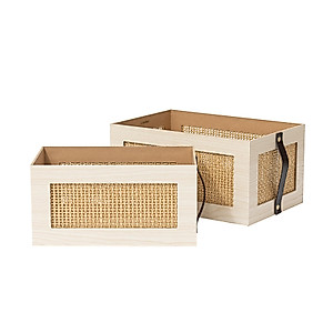 La Jolie Muse Cube Storage Bins Set of 2, Wooden Storage Cubes with Hollowed Design, Storage Cubes Organizer for Shelves, Storage Bin with Leather Straps for Organizing office organizers