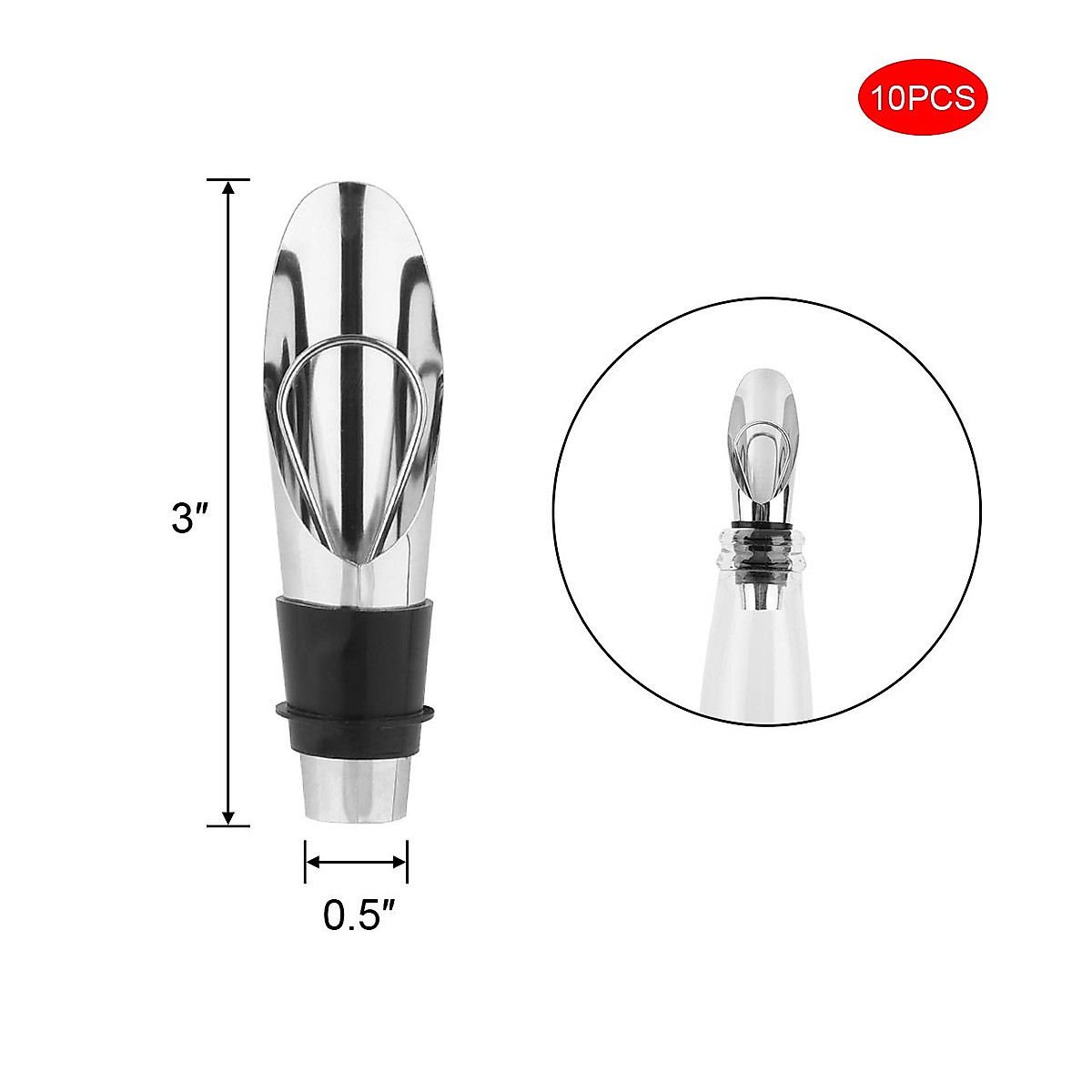 CM Pack of 10 Wine Pourer and Stopper Set Wine Pourer Spouts Stainless Steel Stopping Pour Spout for Wine Beverage Beer Liquid Dispenser