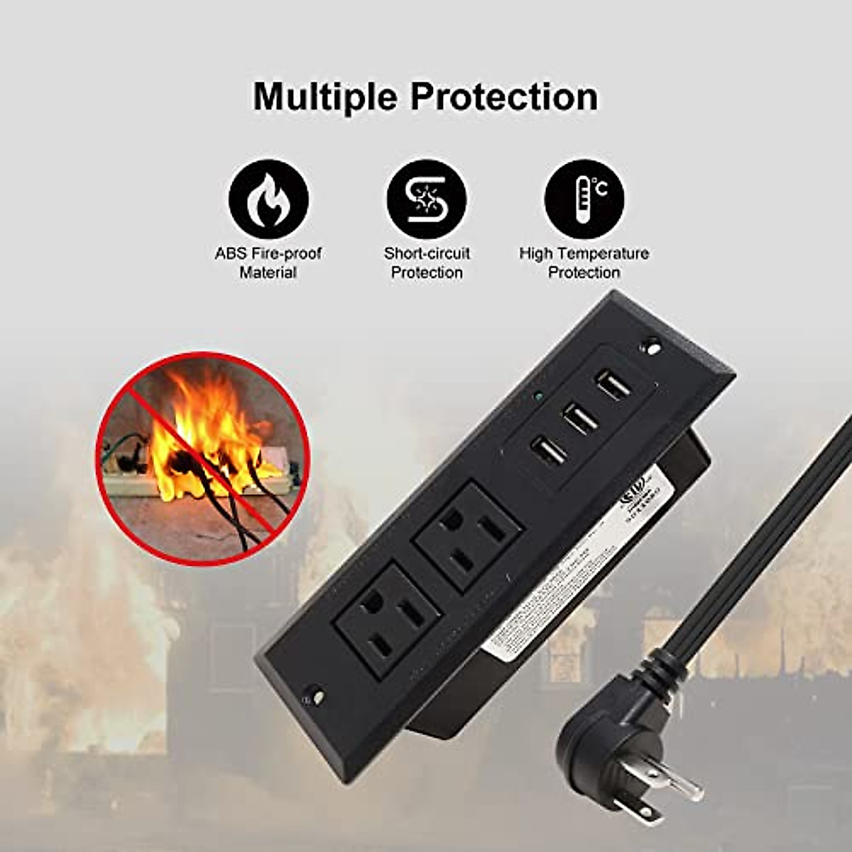 Desk Power Strip with USB Recessed Mounted Desktop Power Outlet 2 ...