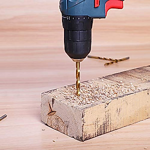 KIK Drill Bit Set- 13Pcs Titanium Coating High Speed Steel Twist Jobber Length for Wood Plastic Aluminum Alloy with Indexed Storage Case, 1/16"-1/4"