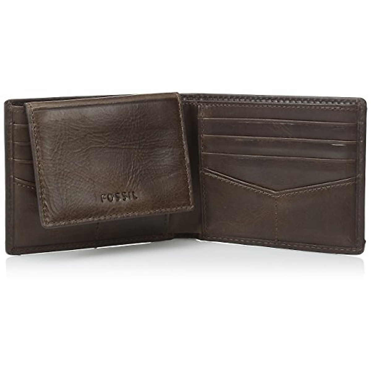 Fossil Men's Derrick Leather RFID-Blocking Bifold Passcase with Removable Card Case Wallet, Dark Brown, (Model: ML3771201)