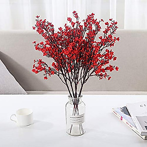 Momkids 6 Pcs Babys Breath Artificial Flowers Bulk Real Touch Faux Gypsophila Bouquet Fake Plastic Silk Flowers for Home Kitchen Bedroom Wedding Festival Christmas Halloween Party Decoration (Red)