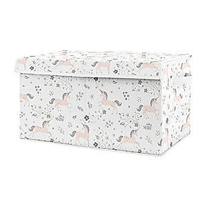 Sweet Jojo Designs Unicorn Girl Small Fabric Toy Bin Storage Box Chest For Baby Nursery or Kids Room - Blush Pink Grey and Gold Flowers and Stars