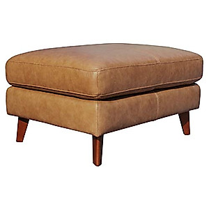 Amazon Brand – Rivet Sloane Mid-Century Rectangular Modern Leather Ottoman, 31.9"W, Caramel