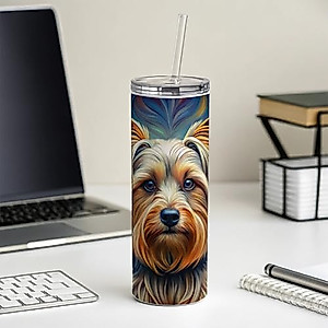 Silky Terrier Dog Art Nouveau Skinny Tumbler 20oz with Straw Insulated Water Bottle Gift
