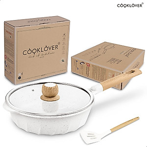 COOKLOVER Nonstick Frying Pan Induction Sauté Pan with Lid Pack-2-9.5 inch&11 inch- White