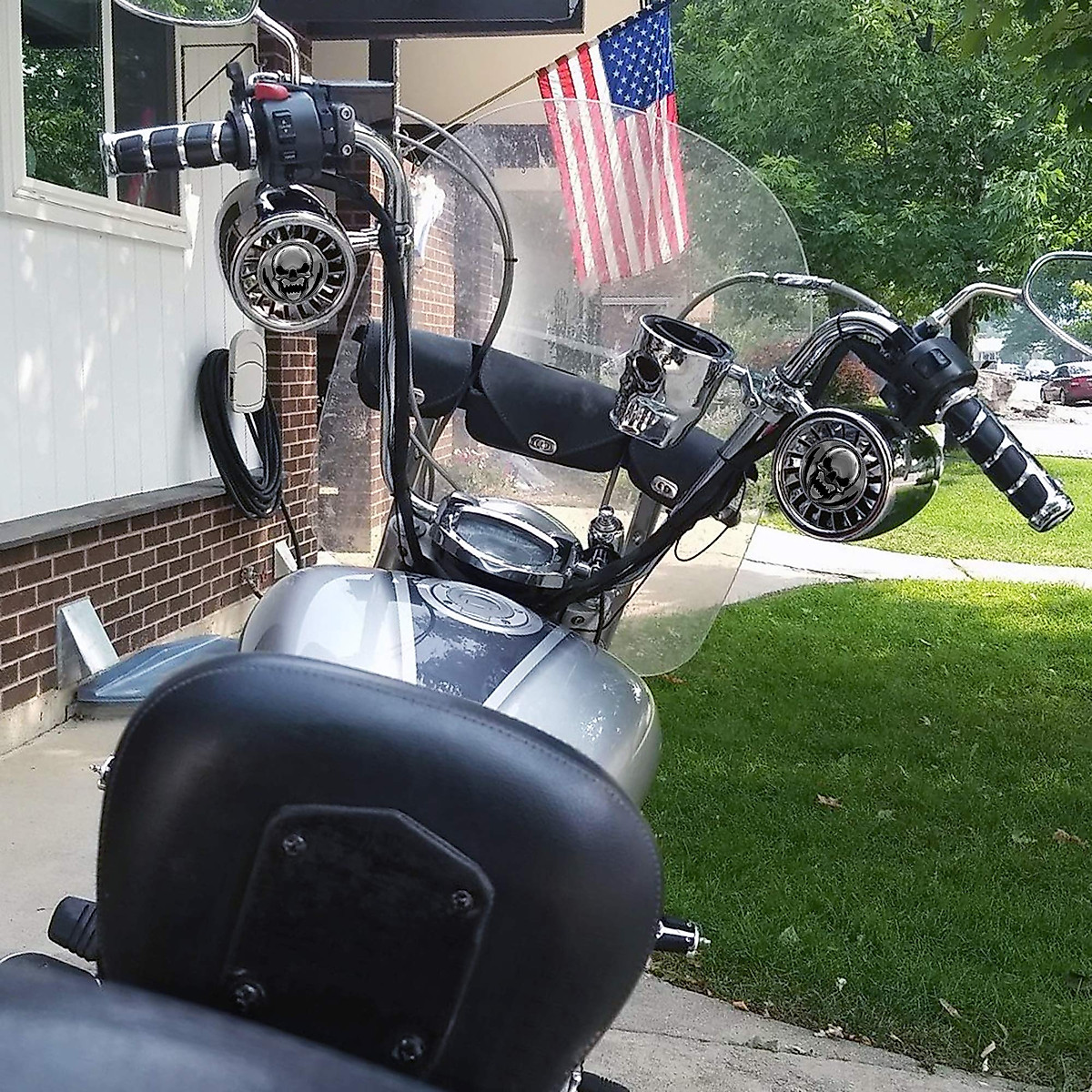 GoHawk AS5-X All-in-One 600W Built-in Amplifier 5 in. Full Range Waterproof Bluetooth ATV RZR UTV Stereo Speakers Audio Amp System AUX USB, 1.5 to 2" Rollcage Bar Polaris 4 Wheeler Can-Am