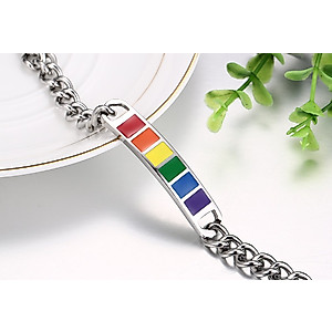 VNOX Jewelry Stainless Steel Rainbow Rubber Gay & Lesbian Pride Bracelet,Width 10mm,8"