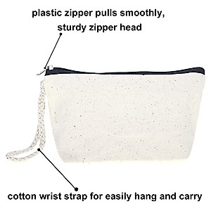 Muka 12 Pack 100% Cotton Canvas Bag Natural Wristlet Pouch with Black Zipper 7-1/2 x 4-1/4 x 2 Inches