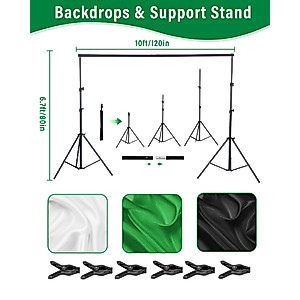 Andoer Professional Softbox Photography Studio Lighting Kit with 3 Color Backdrops, 6.5*10ft Backdrop Stands, Photography Umbrellas for Product Photography Portrait Video Shooting and Live Streaming