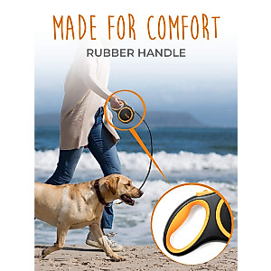 Mighty Paw Retractable Dog Leash - Enhanced Durability with Stainless Steel Coil - Reflective Stitching - One-Touch Lock - Secure Grip Leash - Long Dog Leash - Extend Leash - (Lite, Grey) - Grip Leash