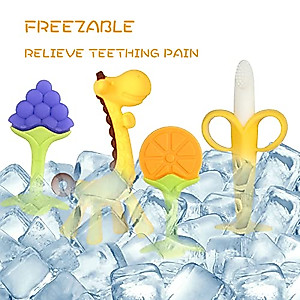 Chuya Teething Toys (4 Pack) for Baby, Silicone Teethers with Banana Baby Toothbrush Teeth Brushing,BPA-Free,Chew Toy Infants Toddlers for Babies 0-6 Months