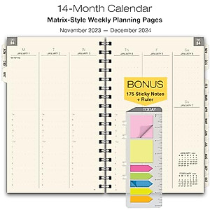 Global Printed Products, 2024 Essential 5"x8" Monthly, Weekly Planner with Tabs - 14 Months (November 2023 Through December 2024) - Professional, Easy-to-Use Frosted Vinyl Covers for Extra Protection