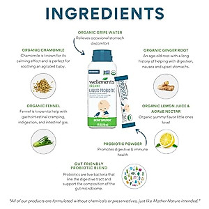 Wellements Certified USDA Organic Liquid Probiotic 4 Fl Oz, Gripe Water & Probiotics for Infant Digestion & Immune Health, Relief for Gas, Colic & Hiccups, Free from Dyes, Parabens, Preservatives