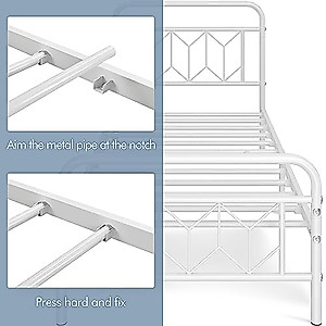 Yaheetech Metal Platform Bed Frame Mattress Foundation with Diamond Pattern Headboard/Footboard/Heavy Duty Steel Slat Support/Under Bed Storage/No Box Spring Needed/Twin Size White