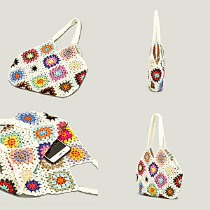 Bohemian Crochet Women Bags Plaid Lady Handbags Handmade Woven Knitted Summer Beach Bag Small Tote Bali Purses White