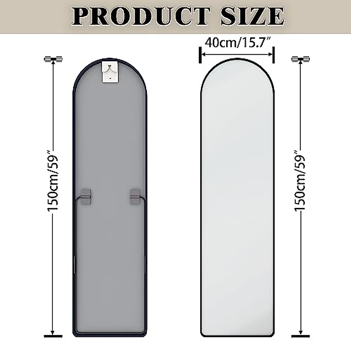 SUPPNEED 59"x15.7" Arched Full Length Mirror, Large Arched Mirror Floor Mirror with Stand, Bedroom Mirror, Modern Arched Shape Wall Mounted, Hanging or Standing, Gold