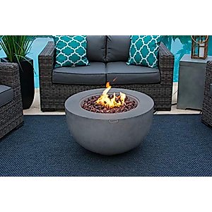 AKOYA Outdoor Essentials 30" Fiber Concrete Outdoor Propane Gas Fire Pit Table Bowl in Gray