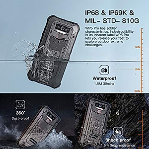 Rugged Cell Phone Unlocked OUKITEL WP5 Pro, 8000mAh Battery, 4GB+64GB ROM, Android 10 Rugged Smartphone, 5.5 Inch IP68 Waterproof Shockproof Phone with 4 LED Flashlights, Triple Camera, Dual SIM 4G