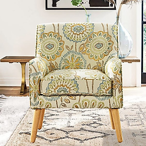 Vaztrlus Fabric Accent Chair Club Chair Exquisite Print Living Room Chairs Upholstered Modern Reading Chair Tufted Classic Wingback Chair for Bedroom(Sun Flower)