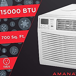 Amana 15,000 BTU 115V Digital Window-Mounted Air Conditioner and Dehumidifier with Remote Control for Large Rooms up to 700 Sq.Ft, AC Window Unit for Home, Living Room, Bedroom with Fan Only Mode