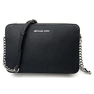 Michael Kors Women's Jet Set Item Crossbody Bag in Black with Silver hardware (Black/Silver)