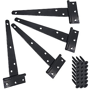 Joyangy 4pcs 6inch Black Heavy Duty T-Strap Gate Door Hinges, Outdoor Gate Hinge, Heavy Duty Gate Hinges for Wooden Fences Barn Door Shed Door Hardware