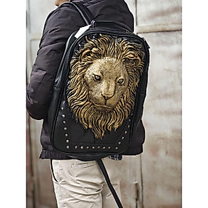 Berchirly Men Pu Leather Head Lion Schoolbag Backpack Hiking Travel Daypack Bag