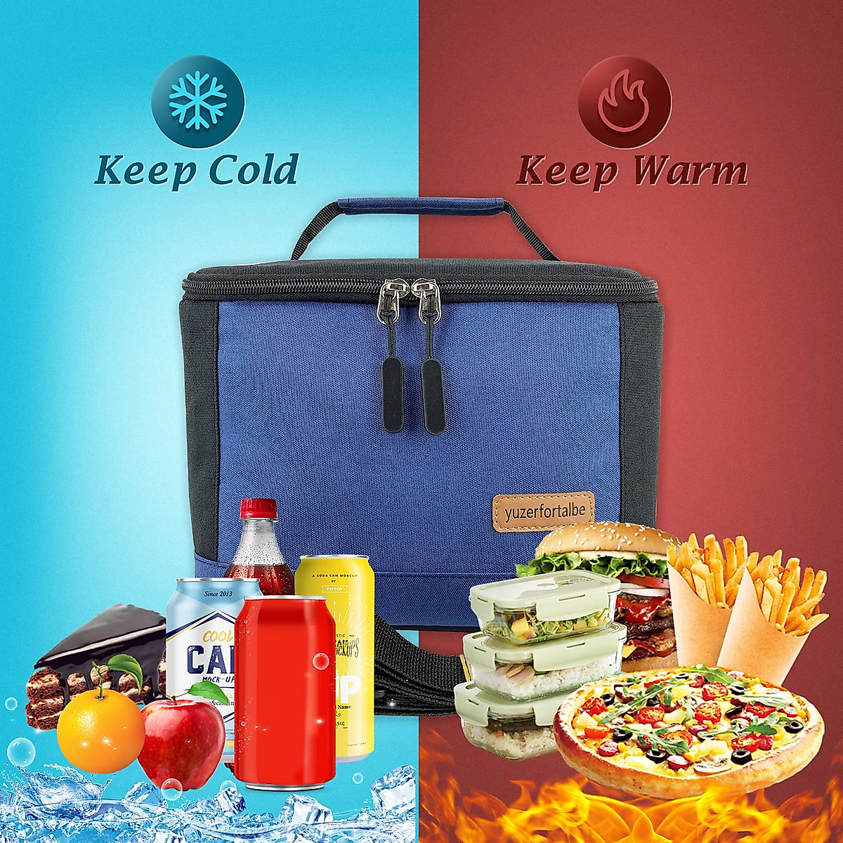 yuzerfortalbe Lunch Bag For Women Adults ，Insulated Lunch Box Leakproof Reusable Lunch Bag With Removable Adjustable Shoulder For Work Picnic School Travel 15 Can (8.5L) Blue