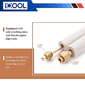 ICOOL 16 Ft. Mini Split Line Set, 1/4" & 3/8" O.D. Twin Copper Pipes, 3/8" Thickened PE Insulated Coil Copper Line for Air Conditioner HVAC Refrigeration and Heating Equipment, with Fittings