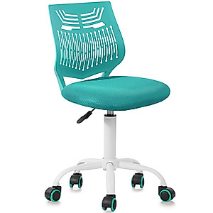 FurnitureR Kids Desk Chair, Student Study Computer Task Chair Armless Cute Rolling Swivel Adjustable with Mesh Soft Cushion Plastic Low Back, Aqua