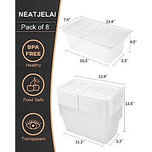 NEATJELAI Plastic Storage Bin with Lids,Stackable Shoe Boxes and See-Through Plastic Shoe Boxes,Non-Toxic,Odor Free,BPA Free,For Closet,Home, Garage, School,and Office,8 Pack Set,White