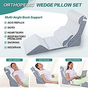 Ganaver 6Pcs Wedge Pillow for Sleeping, Orthopedic Bed Wedge Pillows for After Surgery, Foam Sit Up Pillow Wedge for Back, Shoulder Support, Leg Elevation, Acid Reflux, Gerd, Snoring White Navy