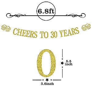 Cheers to 30 Years Banner, Cheers & Beers to 30 Years Glitter Banner, 30th Birthday/Wedding Anniversary Party Decorations Supplies Gold Glitter